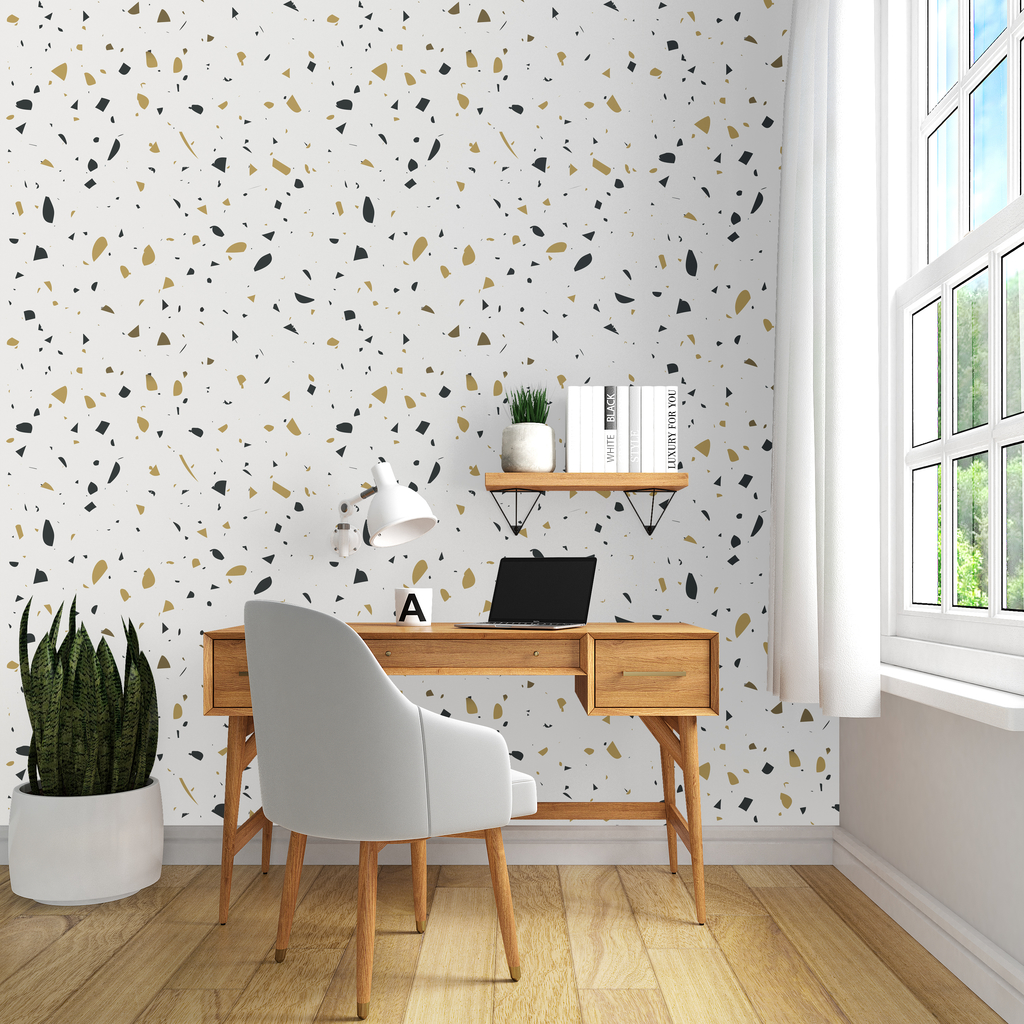 Papel de Parede Granilite 3mx50cm | Bege e Preto - Terrazzo
