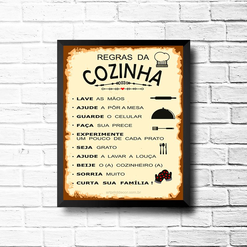 PLACA REGRAS DA COZINHA - Art Print Decorações