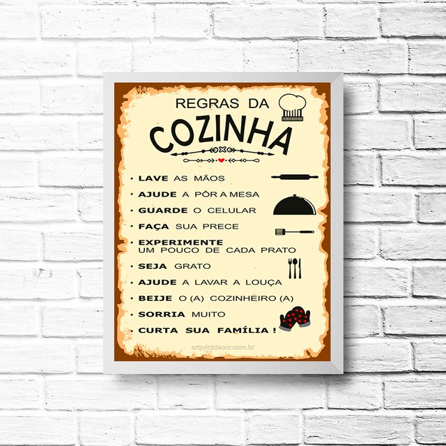PLACA REGRAS DA COZINHA - Art Print Decorações