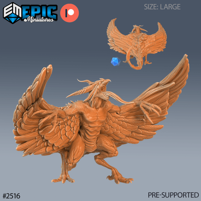 Harpia Bestial - Sem Pintura, Miniatura 3D Média Para Rpg de Mesa