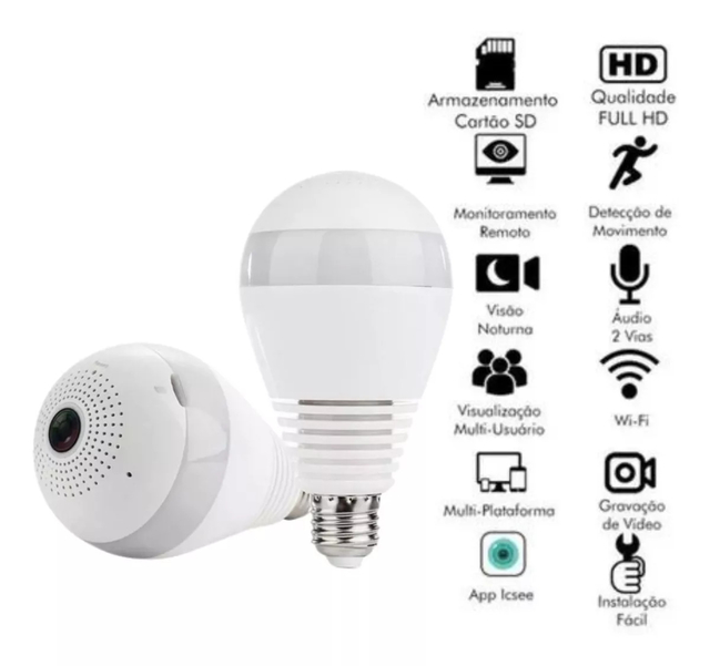 Câmera IP Segurança Lâmpada Led 360 VR-V9-A VR Cam Panorâmica Espiã Wifi Câmera IP Segurança Lâmpada Led 360 VR-V9-A VR Cam Panorâmica Espiã Wifi