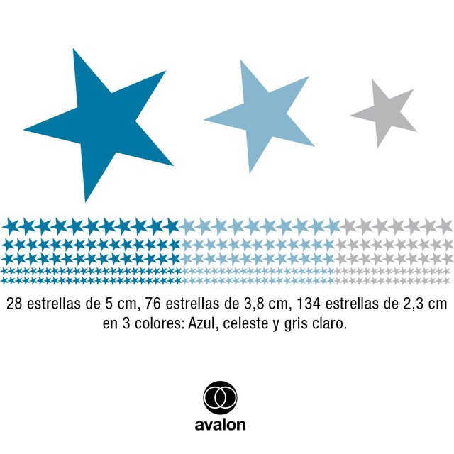 PLV1. Estrellitas Azul, Celeste, Gris, 3 medidas