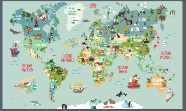 Vinilo decorativo mapamundi 03 paises 200x120 cm