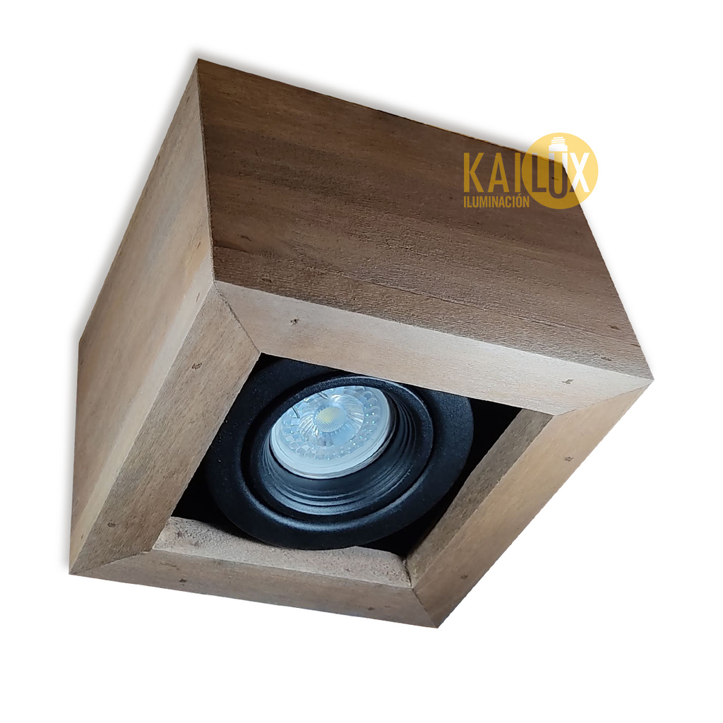 Plafon Madera Techo Cuadrado 1 Luz Dicroica