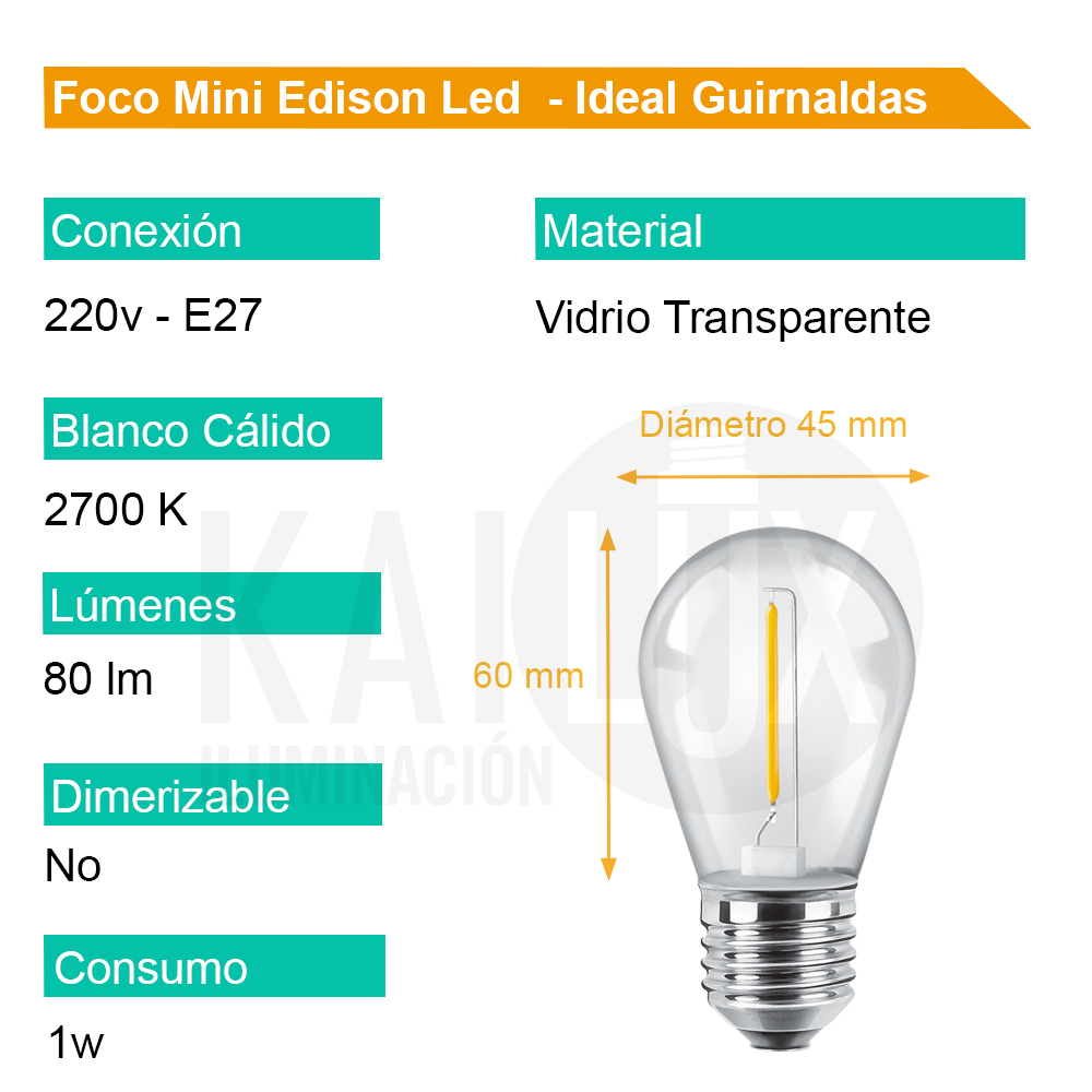 Lámpara Mini Edison 1w Foco Led Ideal Guirnalda Kermesse