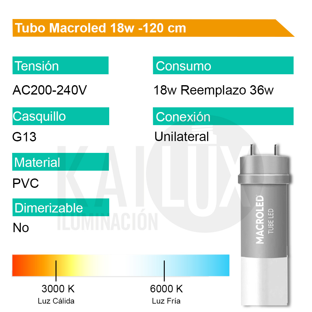 Tubo Led 18w 120 cm Reemplazo 36w Conexion Unilateral 220v