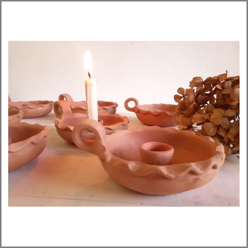 Porta velas de barro cocido - ulala-artesanias