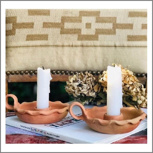 Porta velas de barro cocido - ulala-artesanias