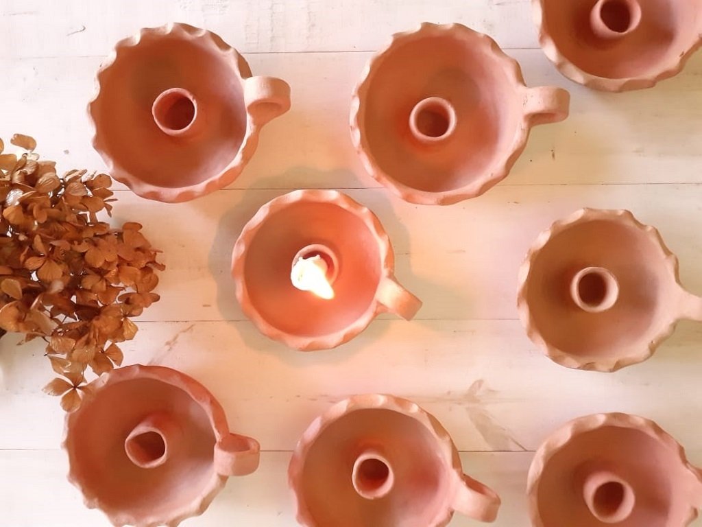 Porta velas de barro cocido - ulala-artesanias