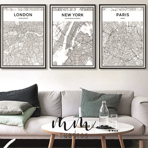 SET 3 CUADROS CIUDADES MAPAS - Comprar en MM CUADROS