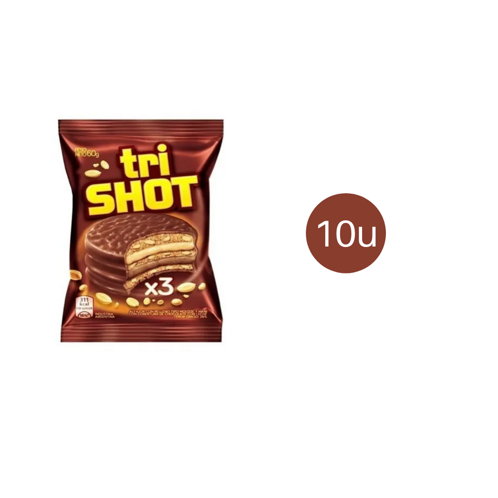 Alfajor Triple Tri shot x60 grms x10 unidades