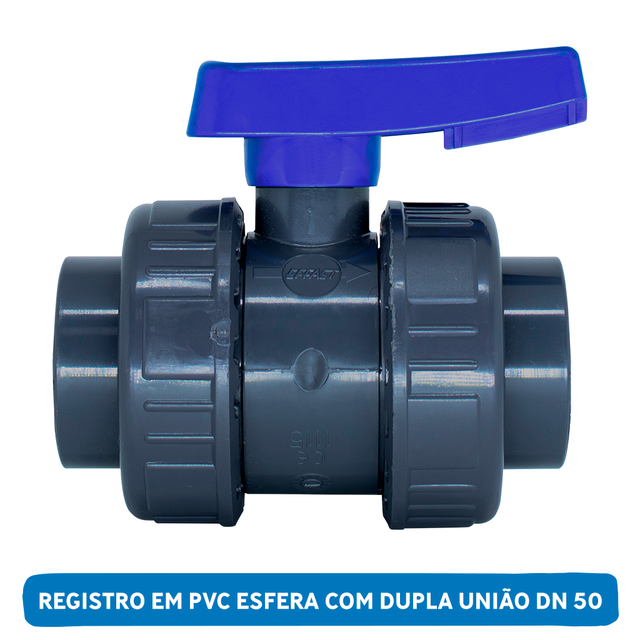 Registro em PVC esfera com dupla união DN40 (1.1/4")