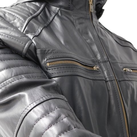 Campera de cuero con capucha Moto Biker