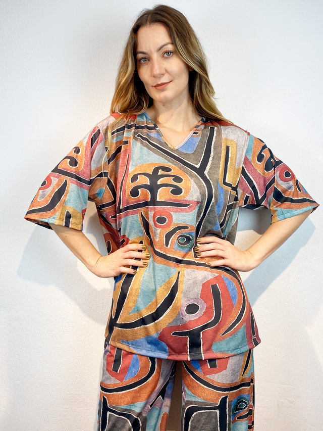Camiseta Básica V Jersey Paul Klee Rosa - ALESSA