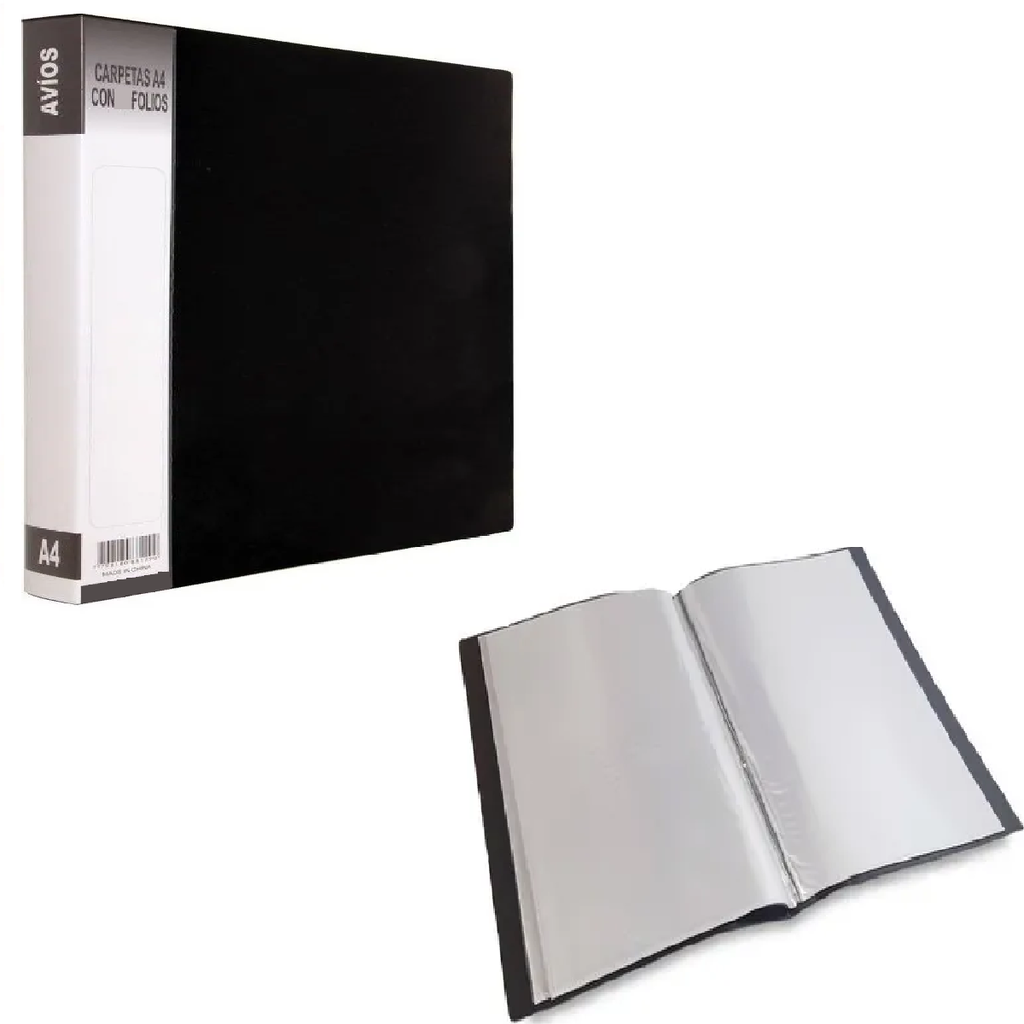 CARPETA AVIOS CON FOLIOS A4 X 80 FOLIOS NEGRO