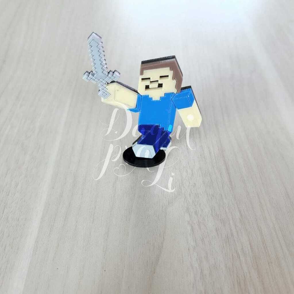 Aplique Duplo Tema Minecraft - Boneco Steve com Espada (1 Unid)