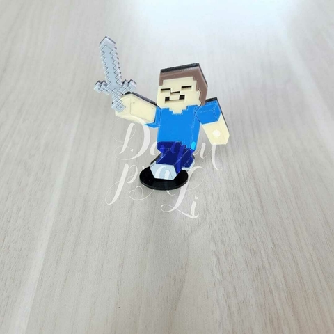 Aplique Duplo Tema Minecraft - Boneco Steve com Espada (1 Unid)