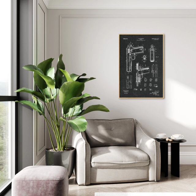 Quadro Decorativo BluePrint Arma, Pistola, Projeto