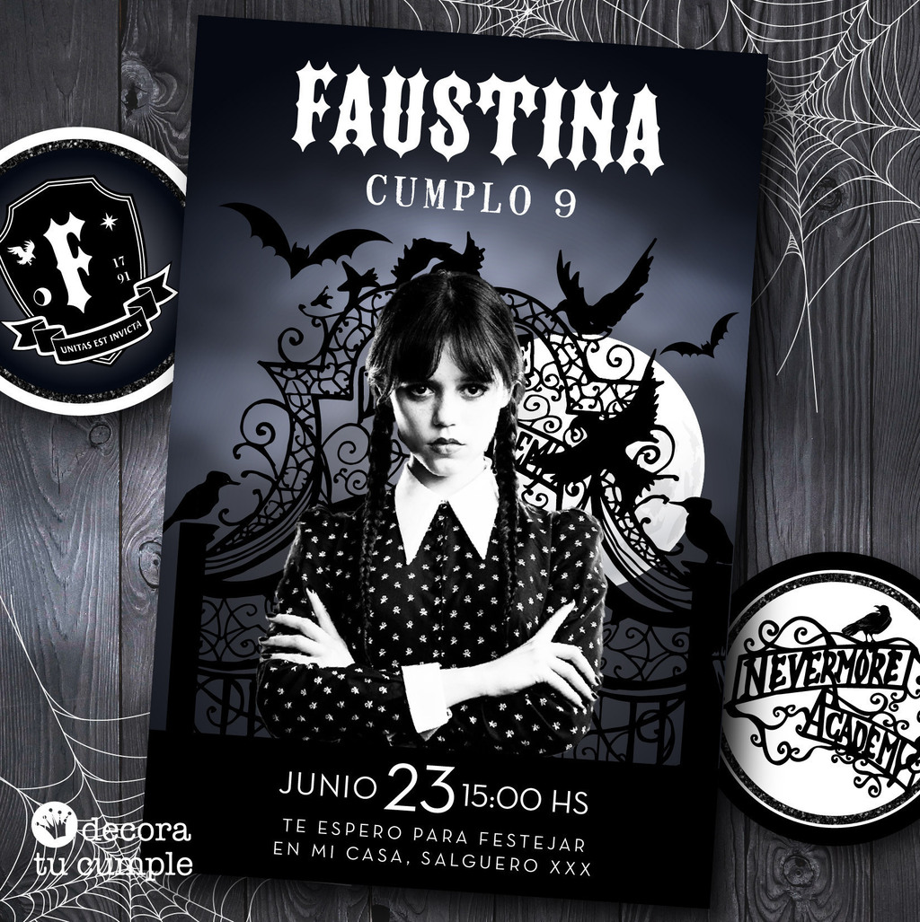 Kit Imprimible Merlina Addams Wednesday cumpleaños