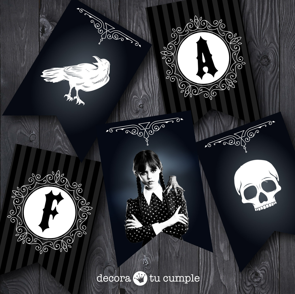 Kit Imprimible Merlina Addams Wednesday cumpleaños