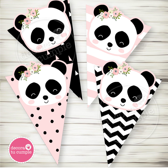Banderines osita panda party rosa imprimibles