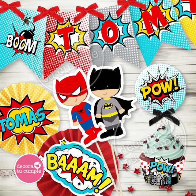 Kit Imprimible Mini Súper Héroes - decora tu cumple