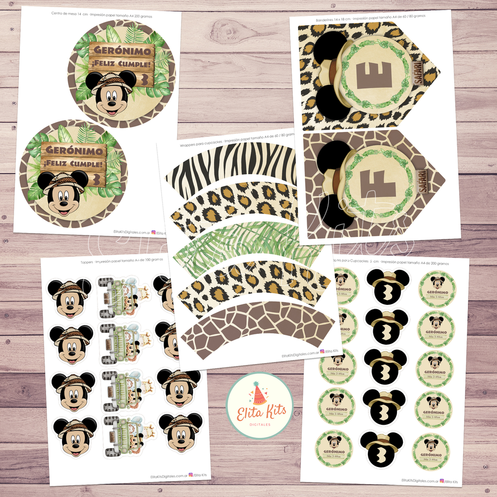 Kit imprimible Mickey Safari decoracion + candybar