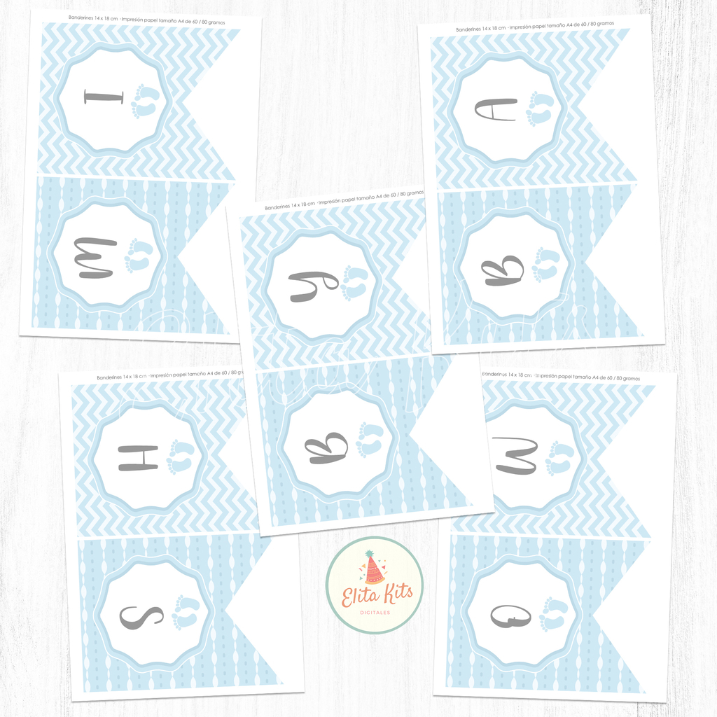 Kit imprimible piecitos bebé varón