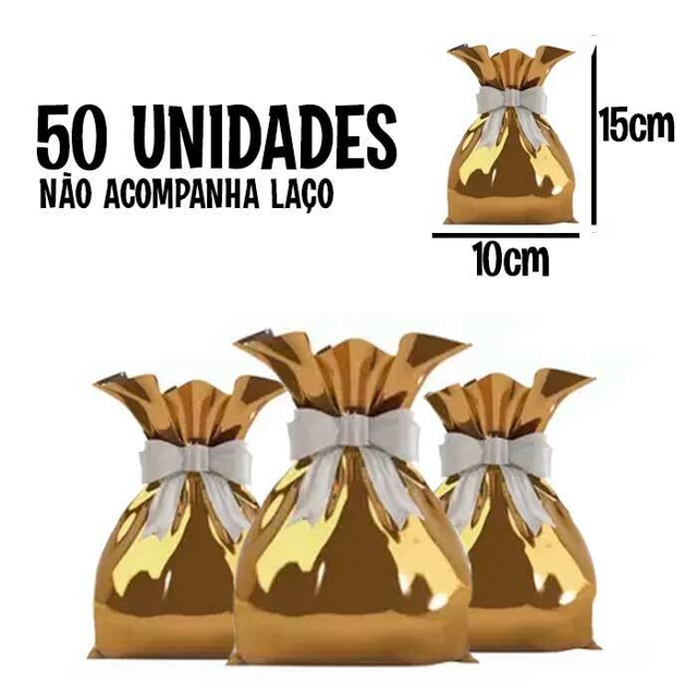 Embalagem Saco Presente Metalizado 10x15cm 50 Un. Diversas Estampas