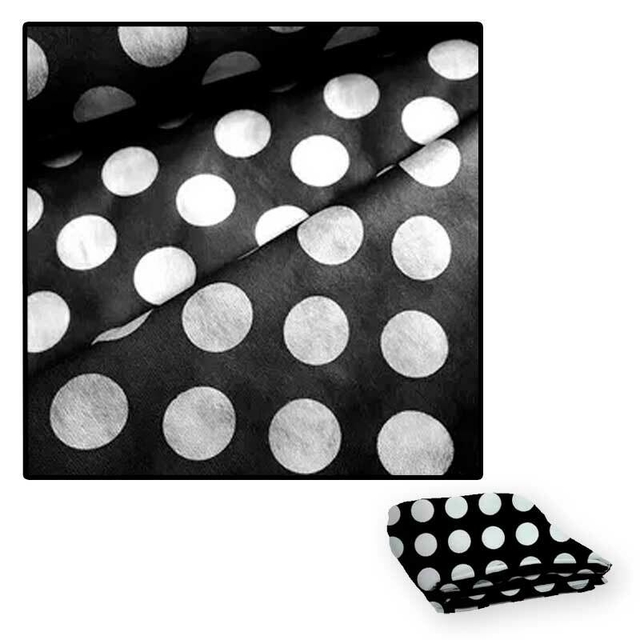 Tecido TNT Estampado Preto com Bolinha Branca 1,4m x 2m Decoracao