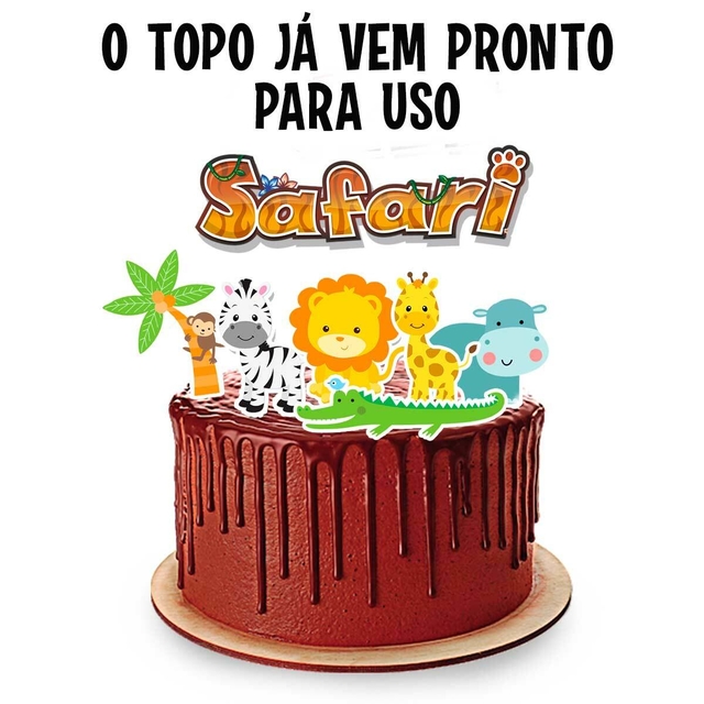 Topo de Bolo Animais Safari Festa Infantil Topper Aniversario