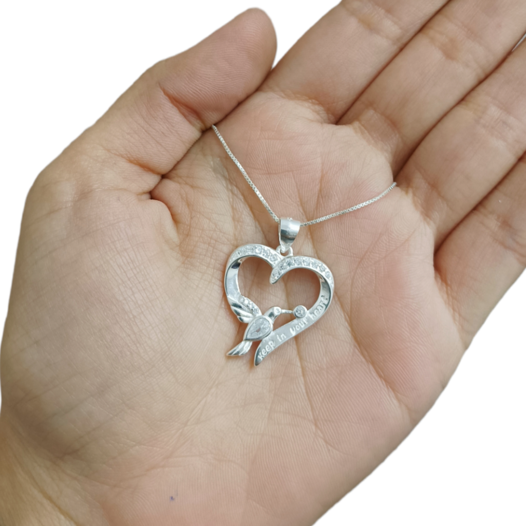 Conjunto Colibrí Corazón Plata 925