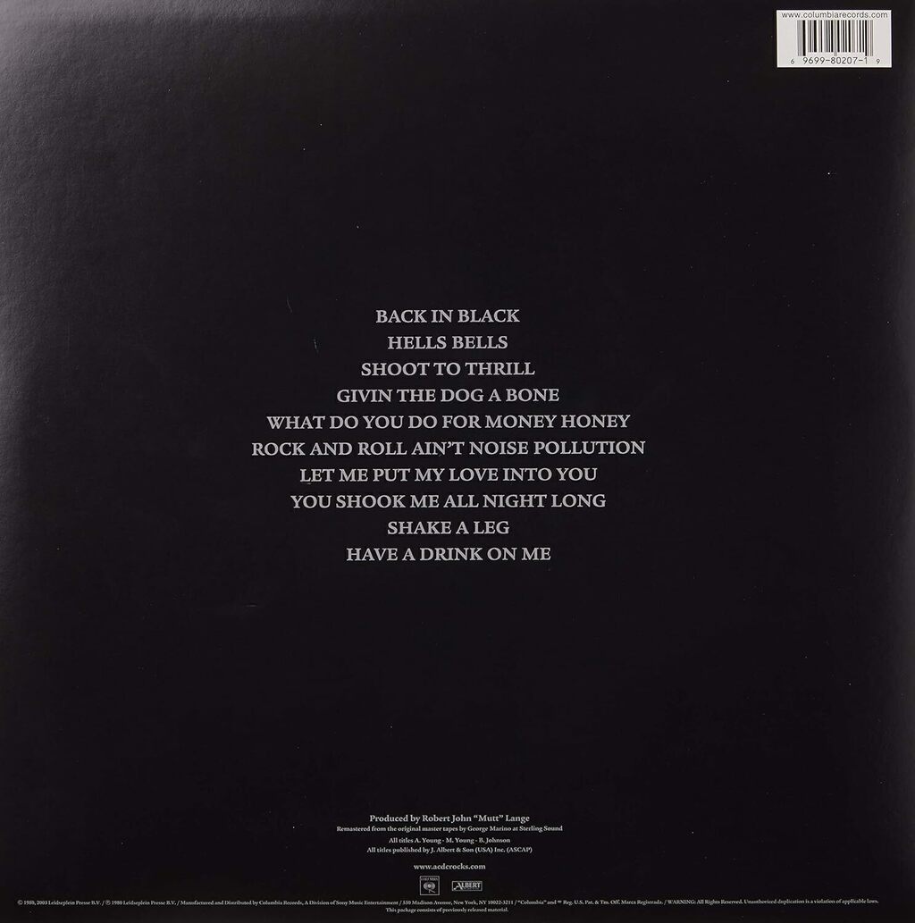 AC/DC LP BACK IN BLACK VINIL BLACK 2003 US