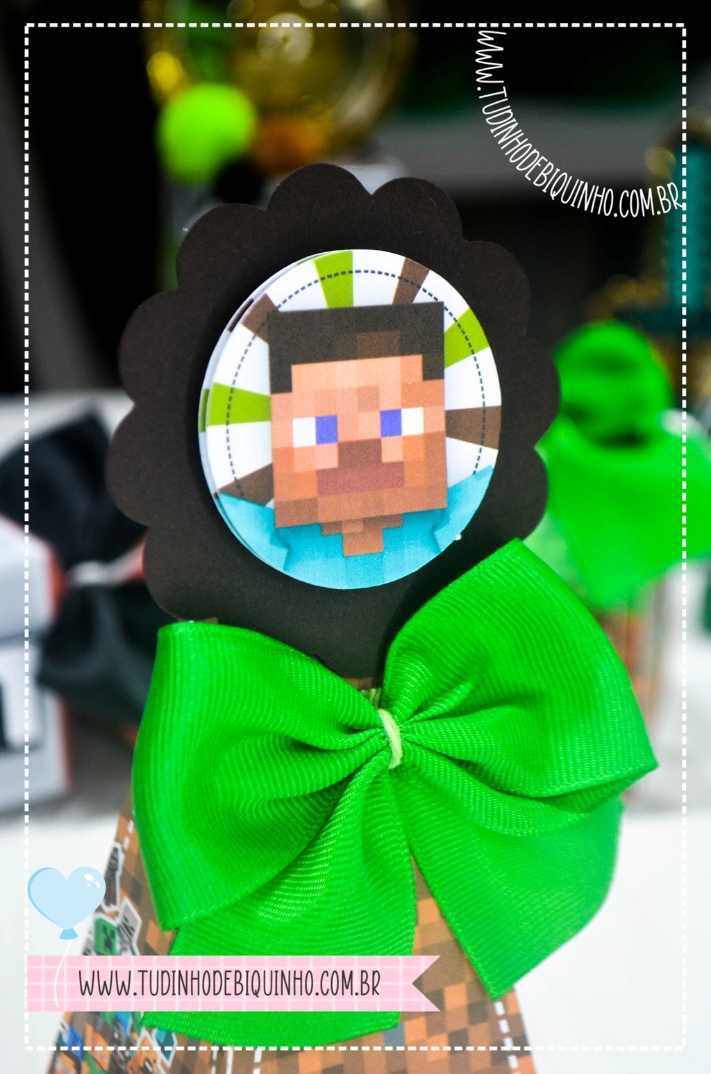 Caixa Cone c/ laço - Minecraft - Tudinho de Biquinho
