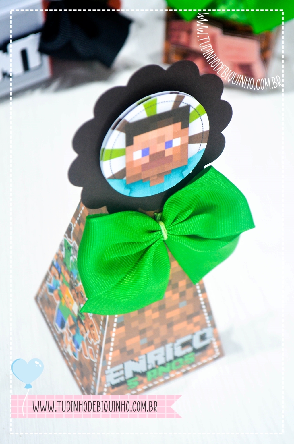 Caixa Cone c/ laço - Minecraft - Tudinho de Biquinho