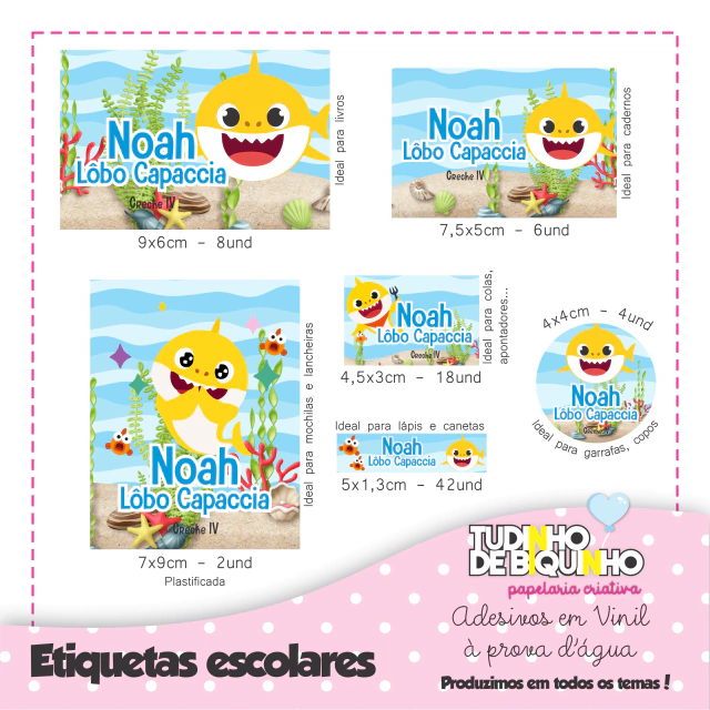Etiquetas Escolares - Baby Shark - Tudinho de Biquinho