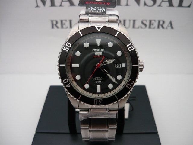 Seiko 5 Sport Automatico Dial Negro Srpb91 Fotos Reales