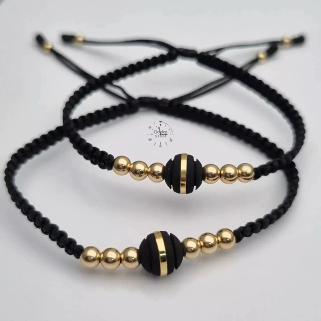 PULSERAS TEJIDAS CON BALINES DE ORO LAMINADO 18K