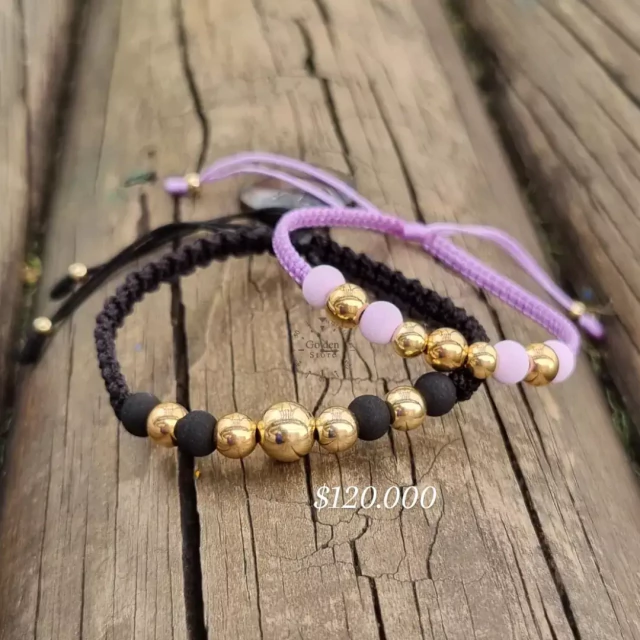 PULSERAS PARA PAREJA CON BALINES DE ORO LAMINADO 18K Y NEOPRENO.