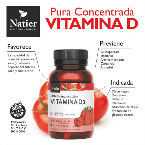 VITAMINA D3 SISTEMA INMUNE NATIER 50 CAPSULAS