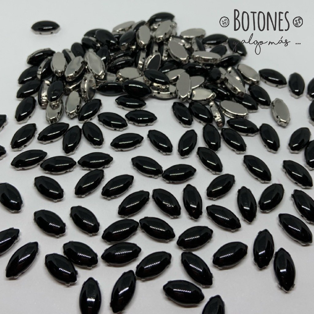NAVETTE-GEMA NEGRA ESMALTADA ENGARZADA- 7 X15MM- (COD:995) ESMT