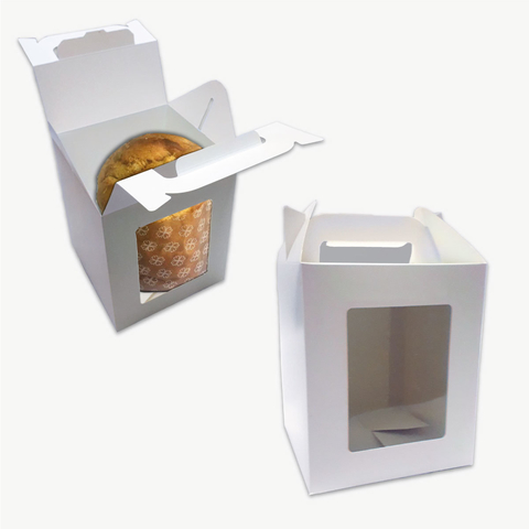 Caja para Pan Dulce 1/2 Kg Tipo Maletin Con Visor. Blanca