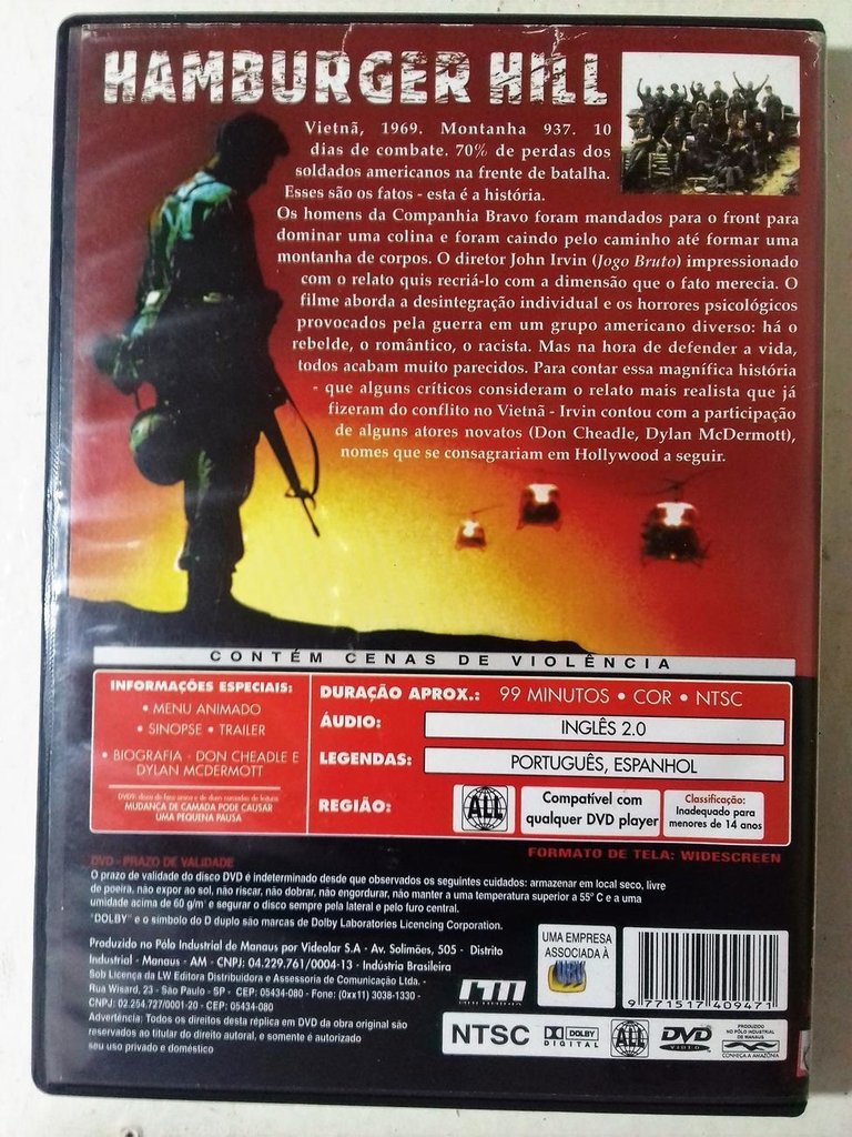Dvd Hamburger Hill Don Cheadle Dylan McDermott Michael Boatman Direção ...