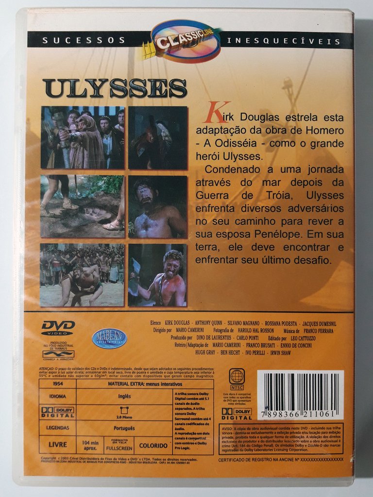 DVD Ulysses 1954 Kirk Douglas Anthony Quinn Silvana Mangano Original