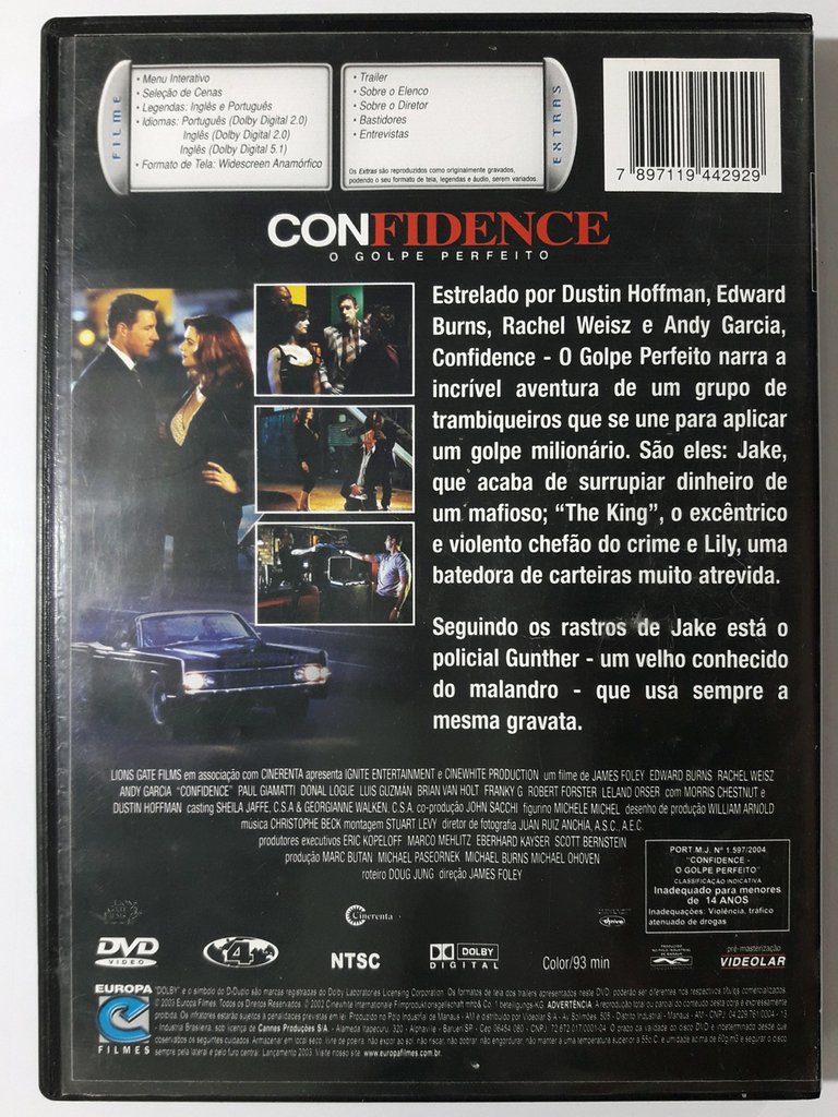 DVD Confidence O Golpe Perfeito Edward Burns rachel Weisz Dustin ...