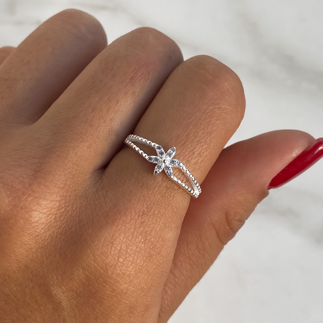 anillo flor con cubics (cod an353) - ANDREOLI JOYERIA