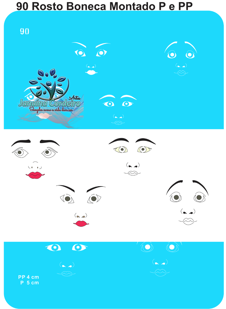 90 - Stencil Rosto Boneca Montado P e PP