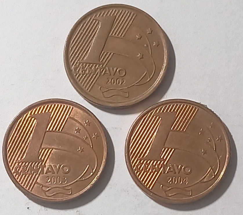 3 Moedas 1 Centavo Real anos diversos