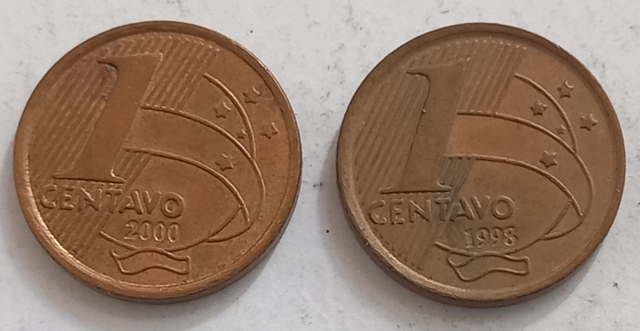 1 centavo real 1998 + 1 centavo real 2000