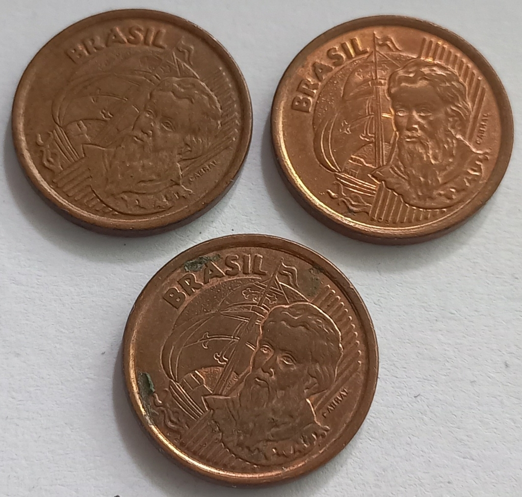 3 Moedas 1 Centavo Real 2001, 2002 e 2003